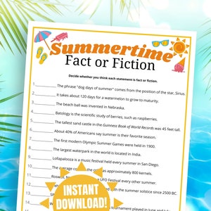 Summer Fact or Fiction Trivia Game, Fun Summer Trivia, Summer Activity ...