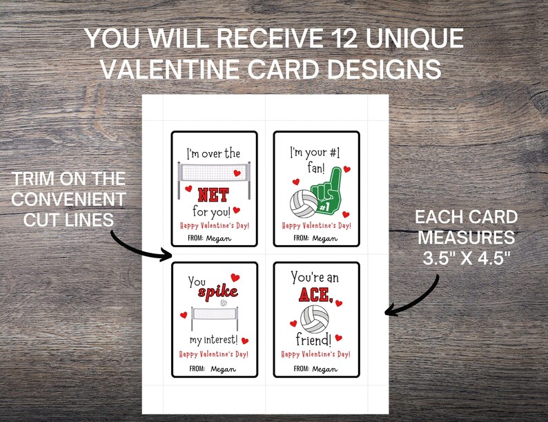 Volleyball Valentines: Printable Valentine Cards (editable Digital ...