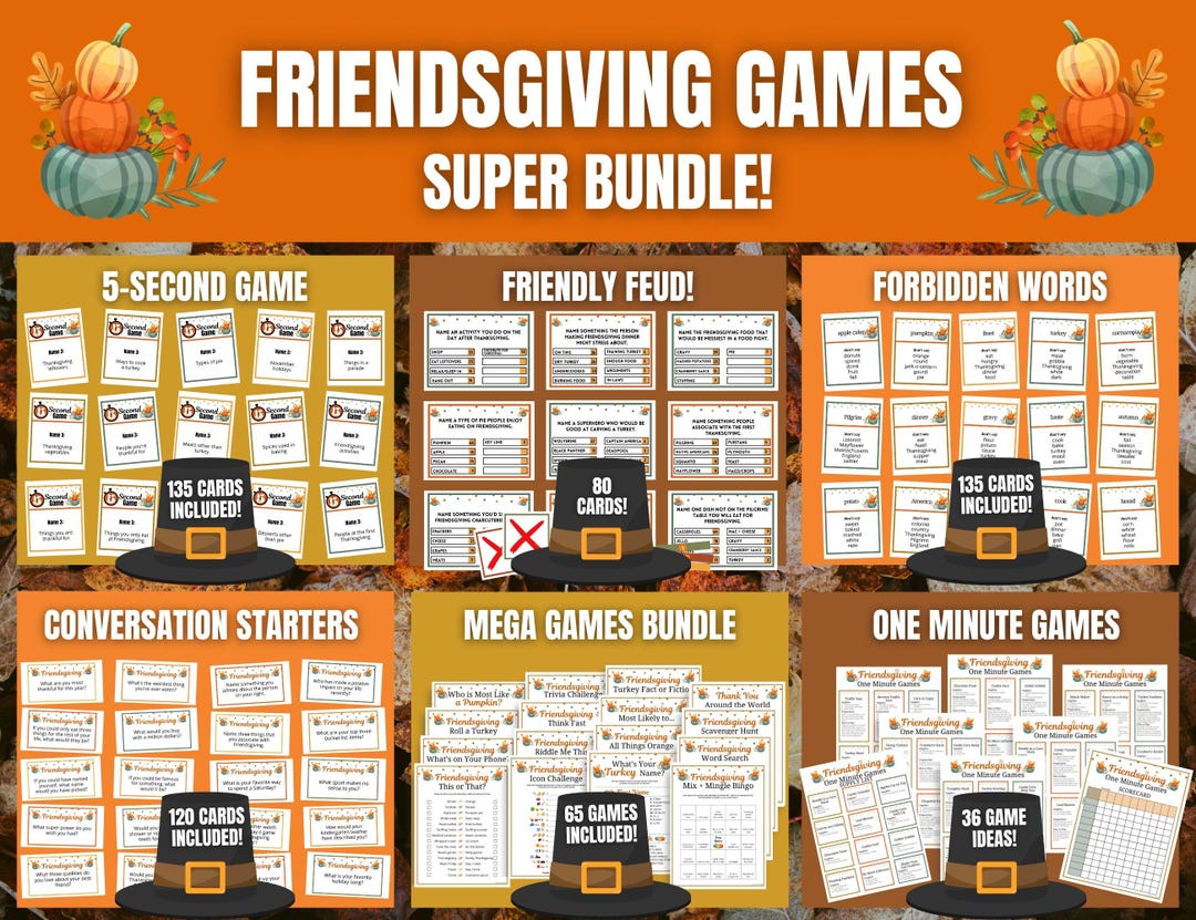 Friendsgiving Games SUPER Bundle: Games, Trivia, Friendly Feud, Party ...
