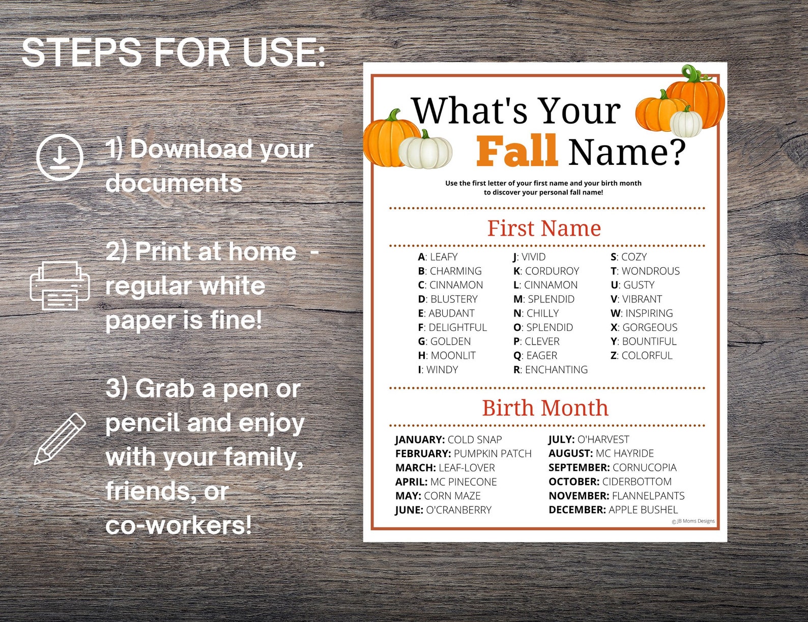 What's Your Fall Name Printable Fall Name Generator - Etsy