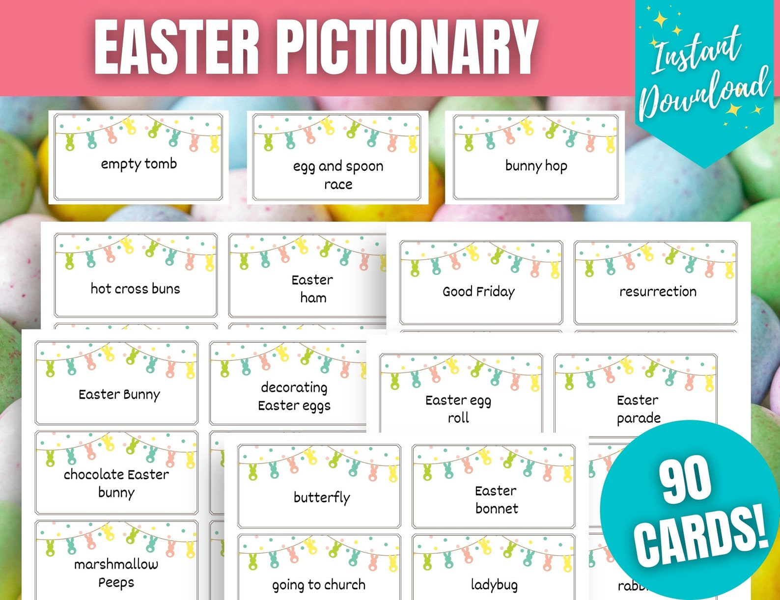 90 Easter Pictionary Cards Fun & Easy Easter Printable Game - Etsy