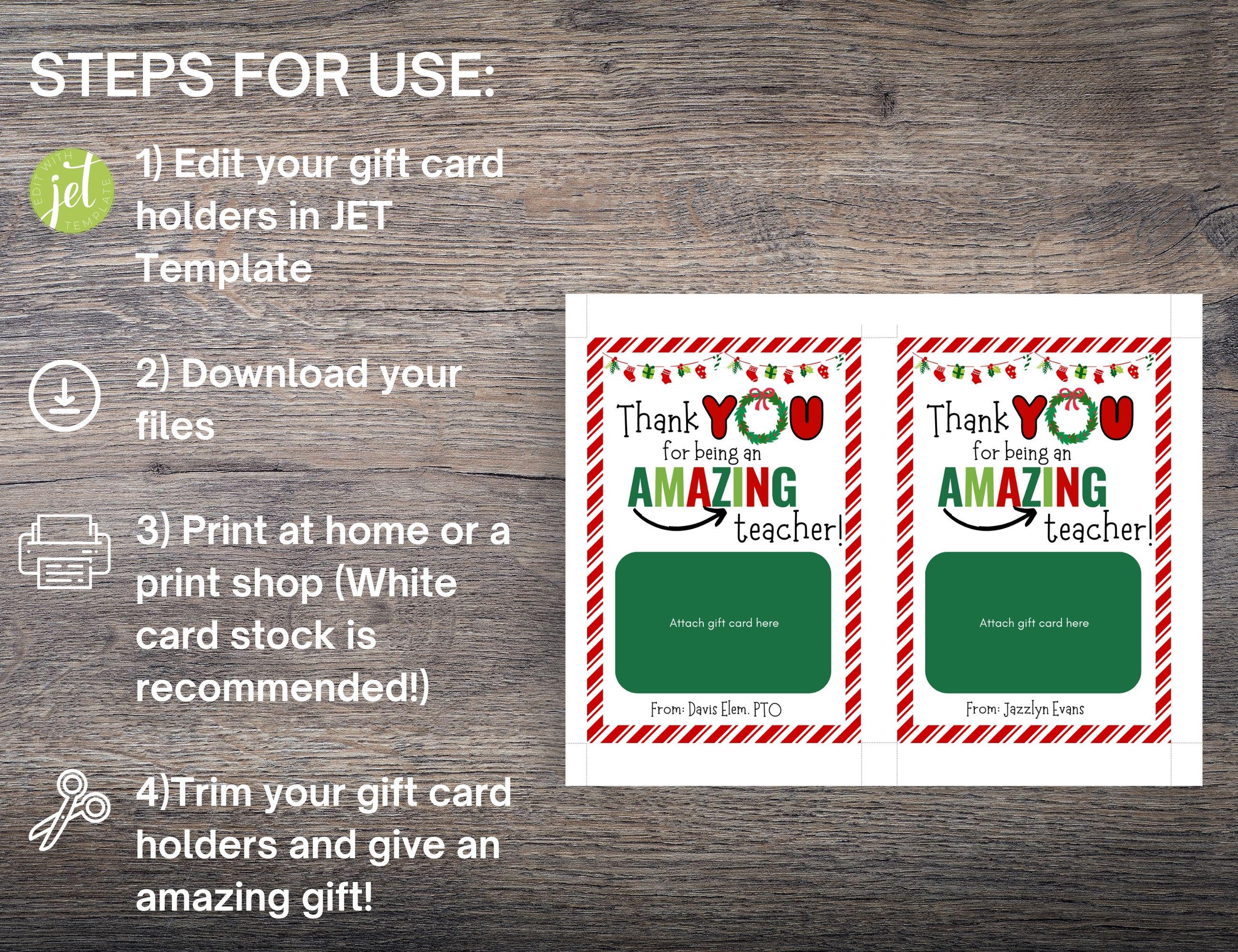 Christmas Teacher Gift Card Holders, Printable Holiday Gift (instant ...