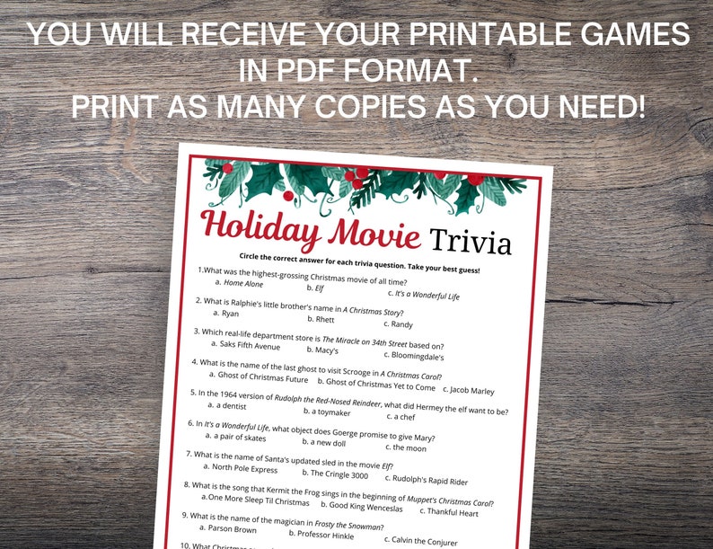 Christmas Movie Trivia Game: Fun Holiday Party Quiz (instant Download ...