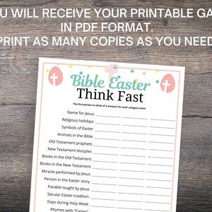 Bible Easter Think Fast Game: Printable Christian Easter Activity (PDF ...