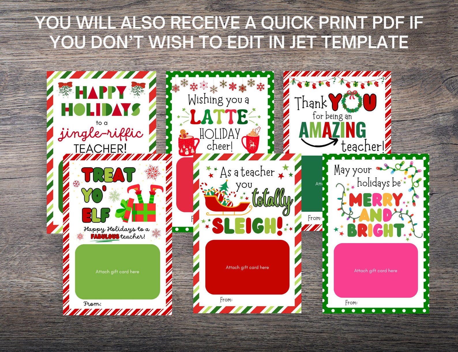 Christmas Teacher Gift Card Holders, Printable Holiday Gift (instant ...