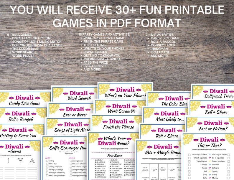 Diwali Party Games Bundle: Fun Printable Activities (PDF) - Etsy