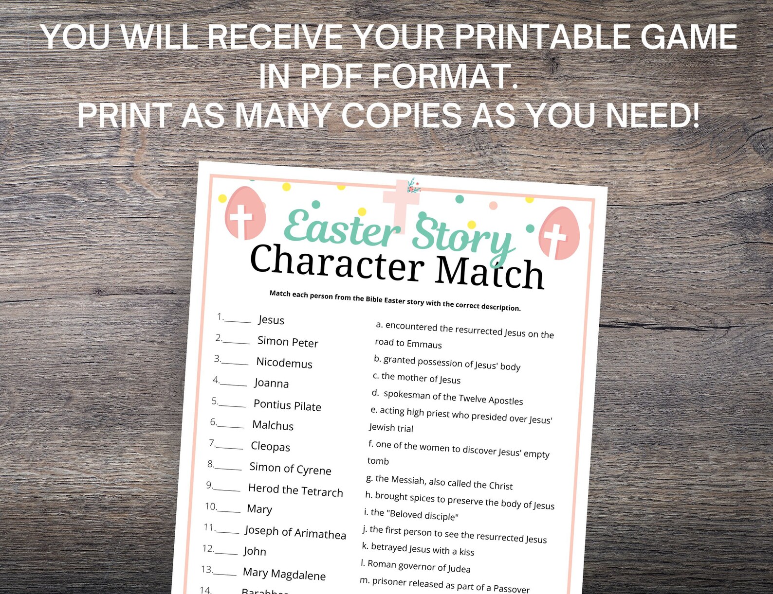 Bible Easter Story Character Match Game: Printable Trivia Quiz (digital ...
