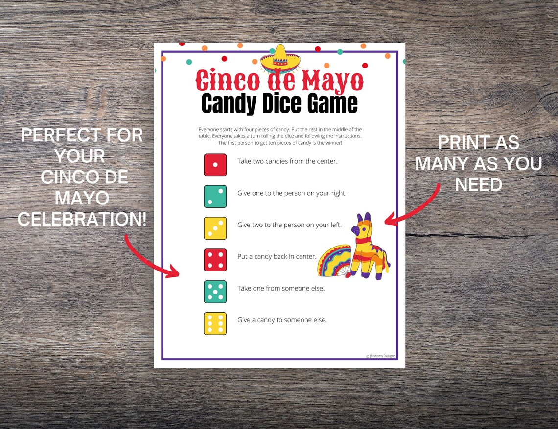 Cinco De Mayo Candy Dice Game Fun Cinco De Mayo Game for Kids - Etsy