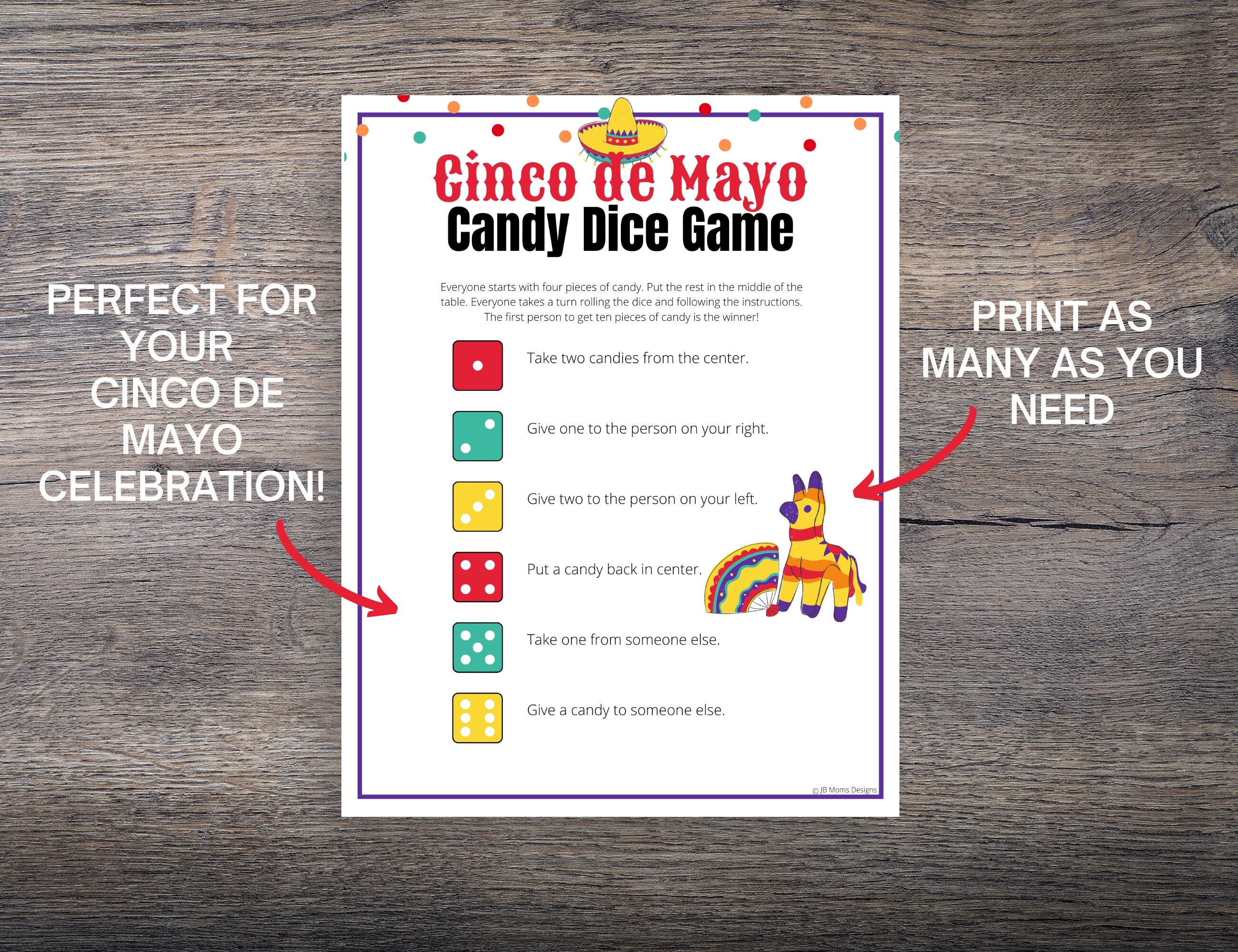 Cinco De Mayo Candy Dice Game Fun Cinco De Mayo Game for Kids - Etsy