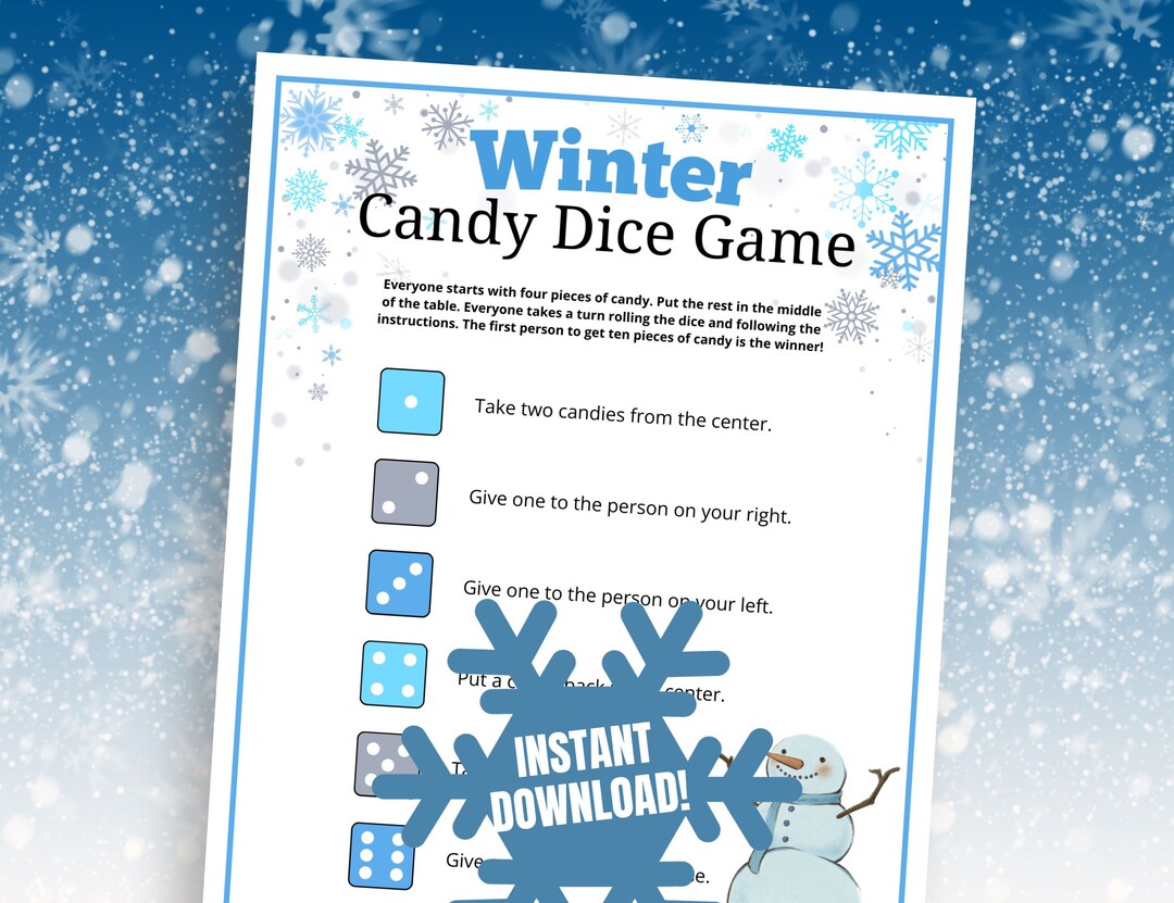 Winter Candy Dice Game for Kids & Teens, Winter Holiday Party Game ...