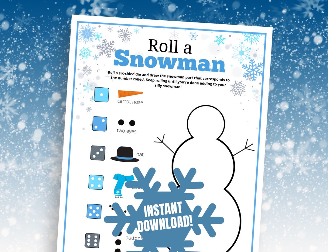 Winter Roll a Snowman: Printable Holiday Game for Kids (PDF) - Etsy