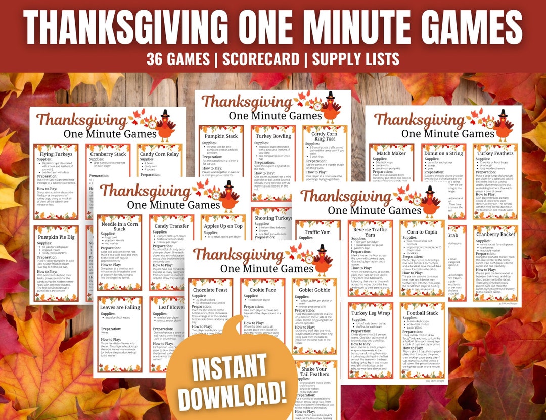 Thanksgiving One Minute Games Bundle, Thanksgiving Minute to Win Games ...