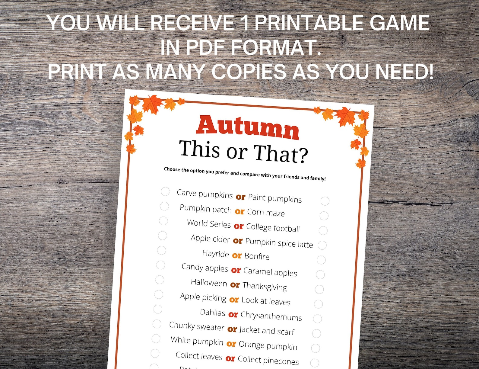 Fall This or That Game: Printable Autumn Activity (PDF) - Etsy