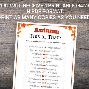 Fall This or That Game: Printable Autumn Activity (PDF) - Etsy