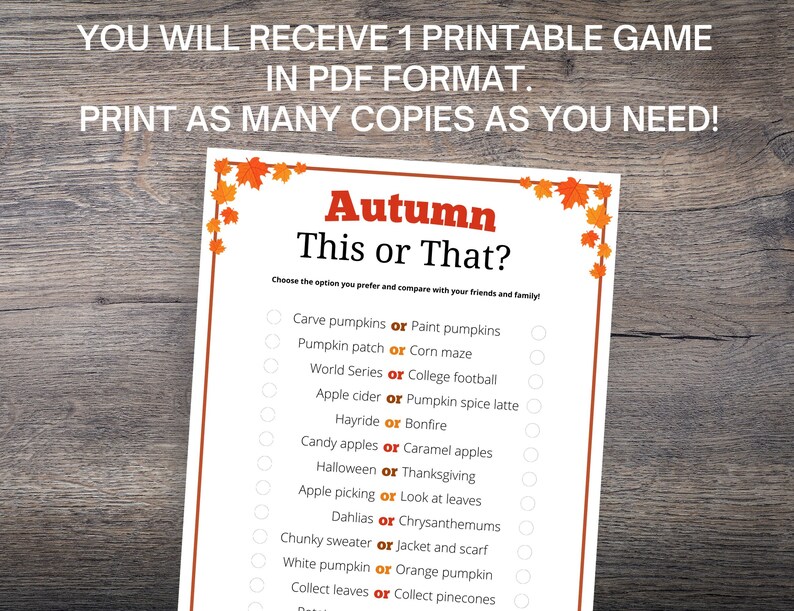 Fall This or That Game: Printable Autumn Activity (PDF) - Etsy