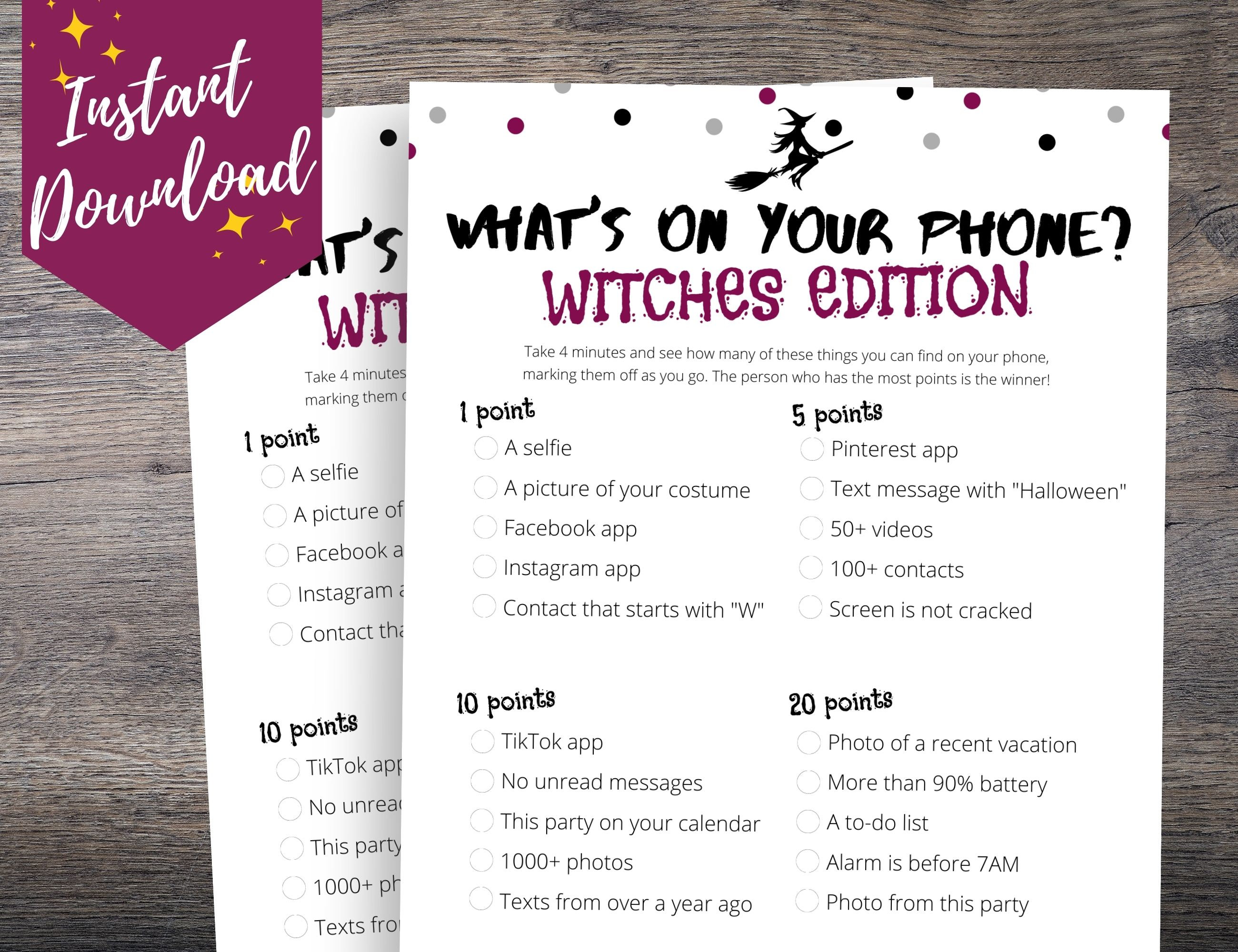 Witches Party What's on Your Phone Halloween Game Witches - Etsy