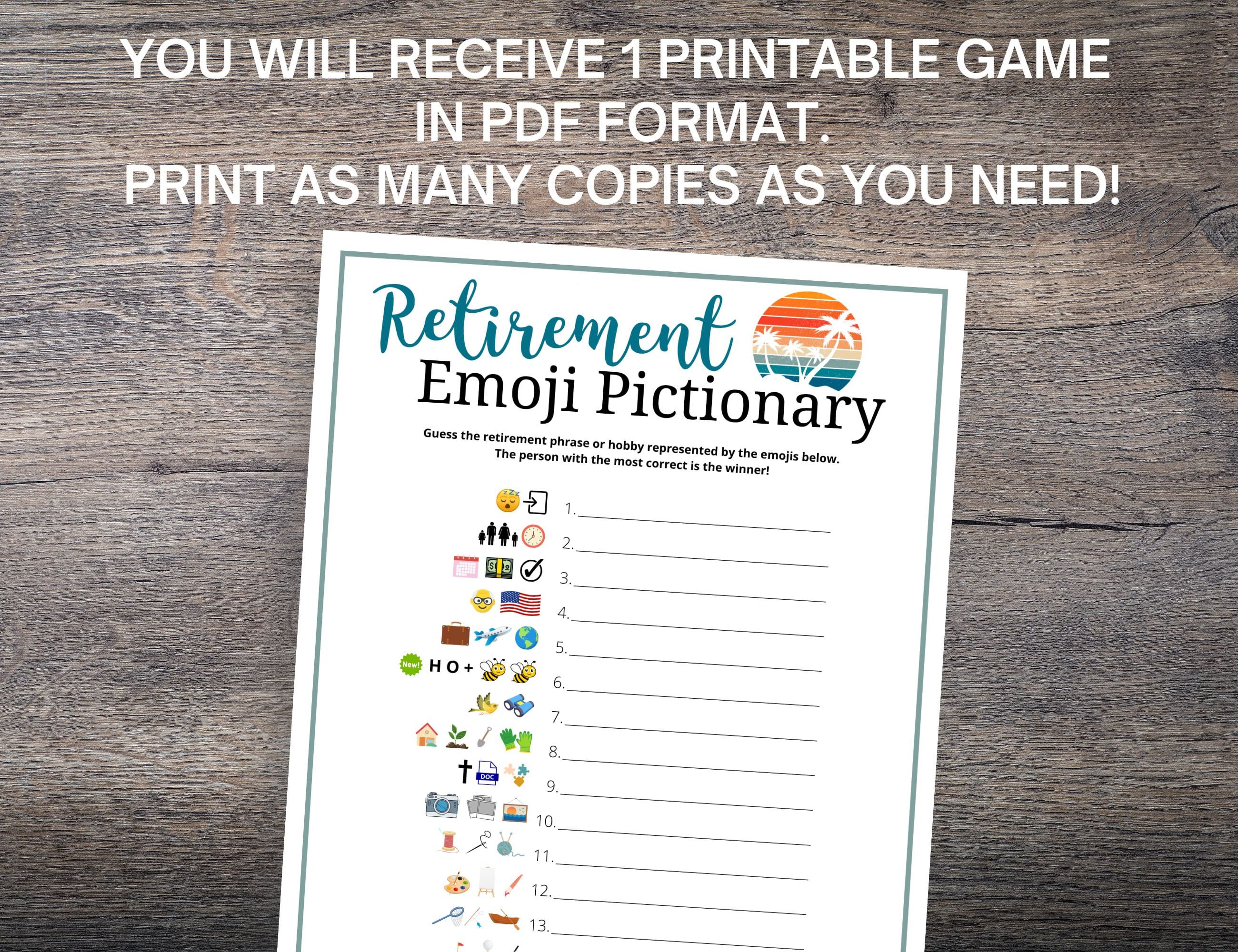 Retirement Emoji Pictionary Game: Fun Office Party Activity (digital ...