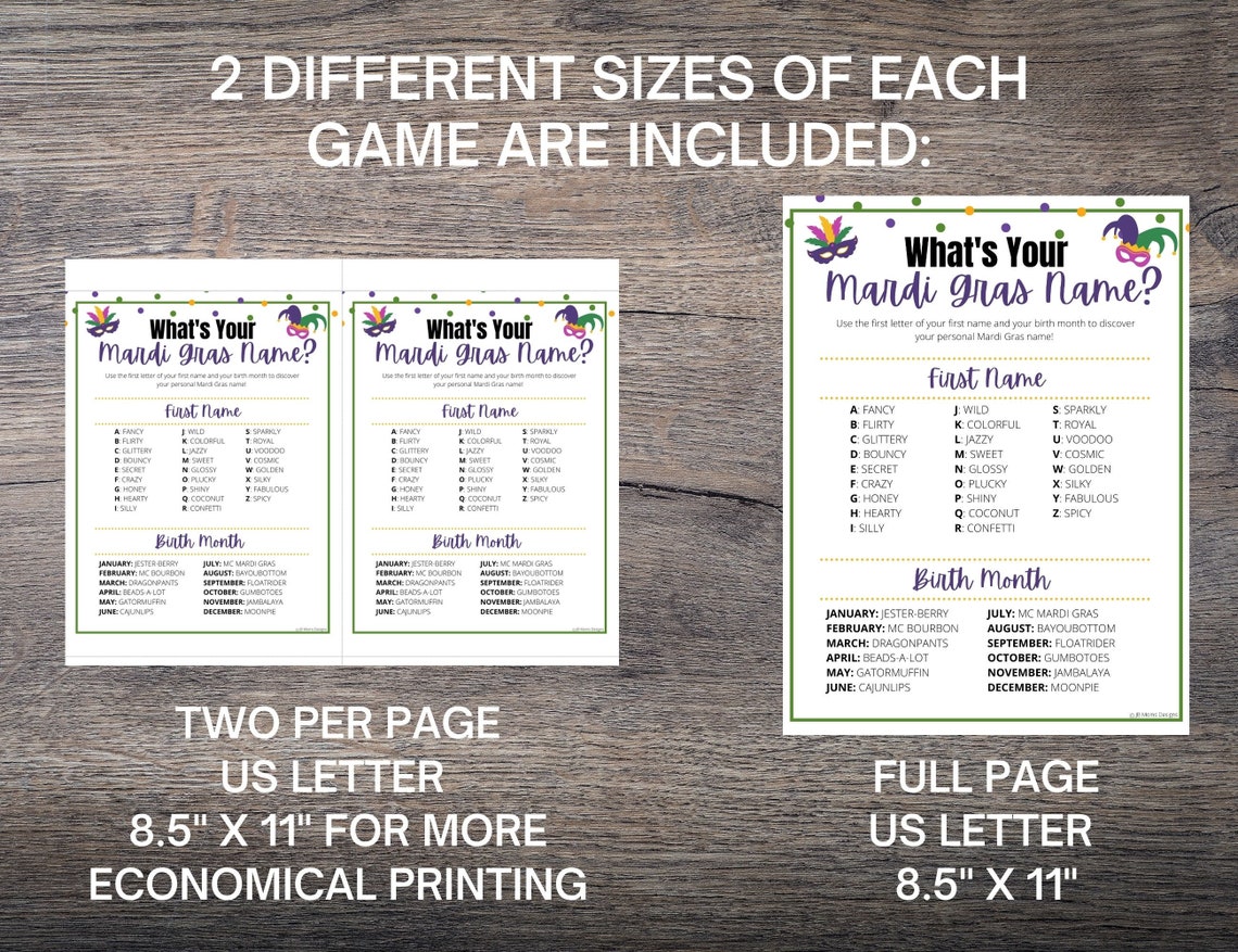 What's Your Mardi Gras Name Game Printable Funny Mardi - Etsy