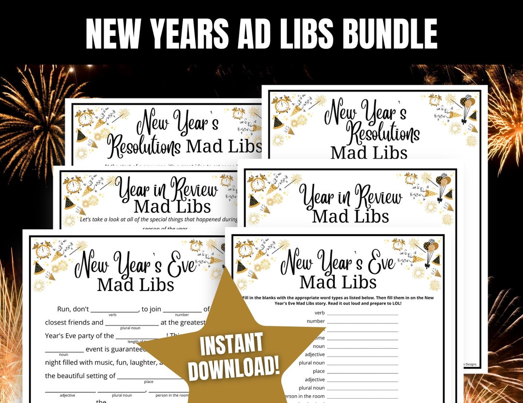 New Year’s Ad Libs 3-GAME BUNDLE, Funny New Year's Eve Party Game, New ...