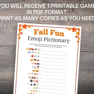 Fall Emoji Pictionary Game: Printable Autumn Activity (digital Download ...
