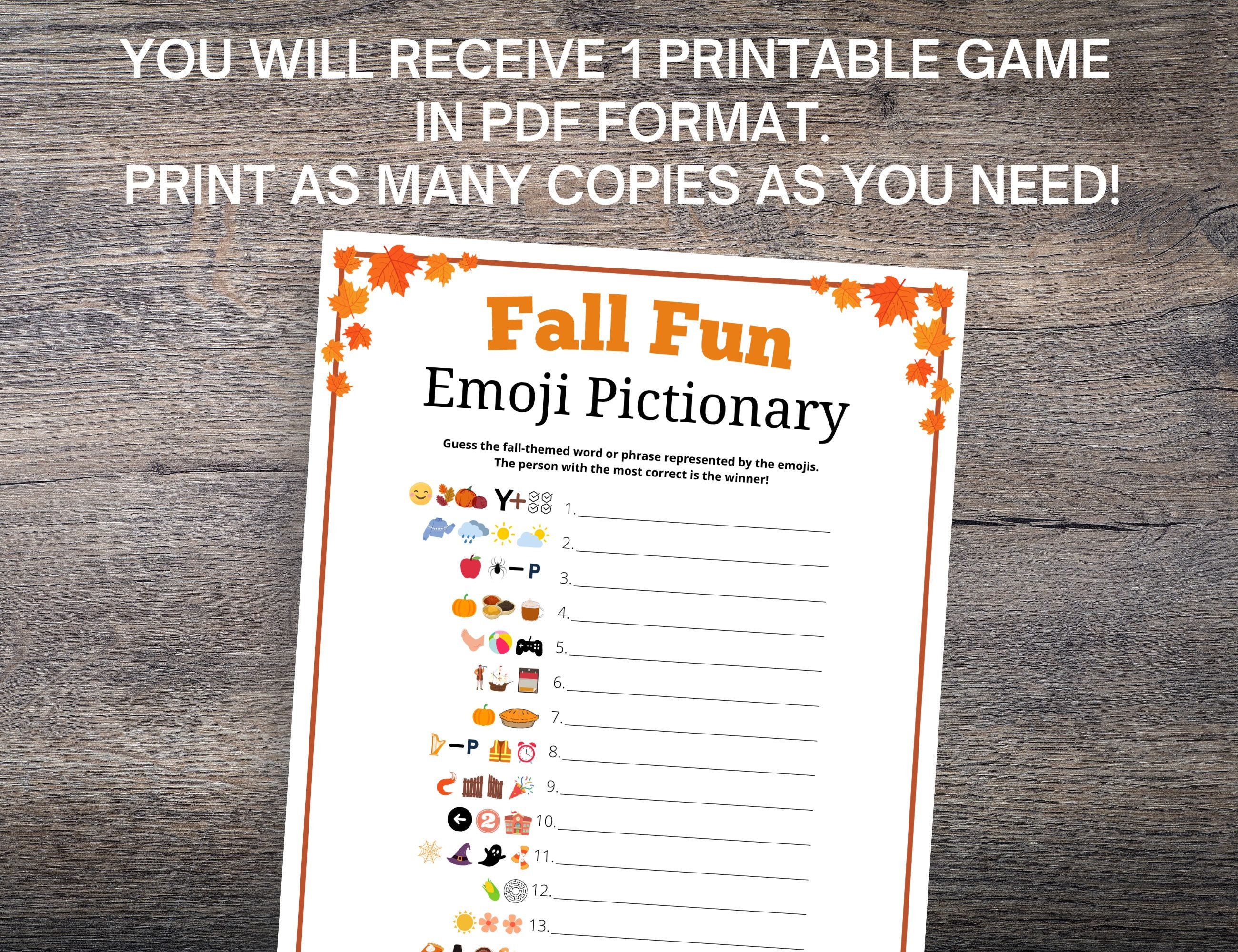 Fall Emoji Pictionary Game: Printable Autumn Activity (digital Download ...