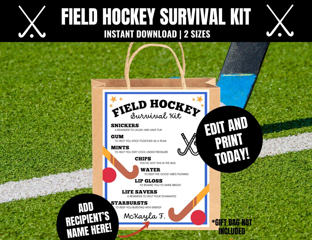 Editable Field Hockey Survival Kit Printables: DIY Gift Bag Tags ...