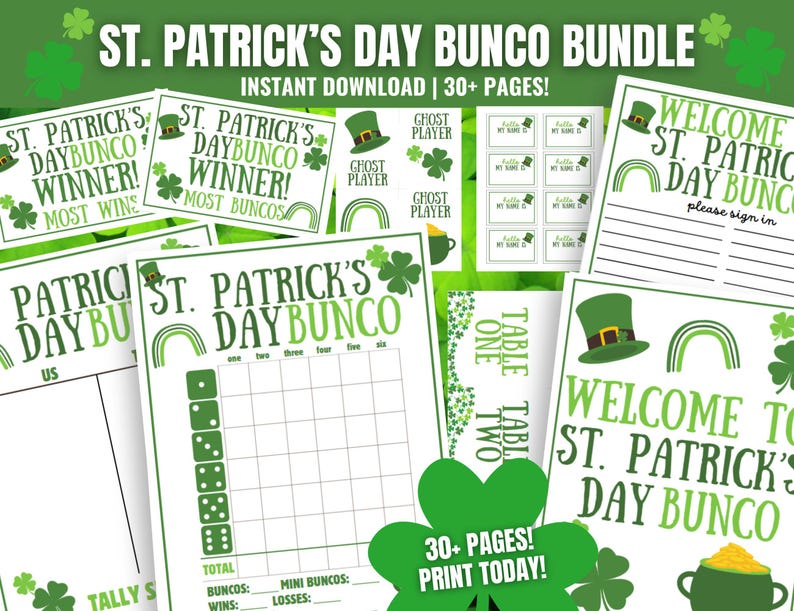 St. Patrick's Day Bunco MEGA Bundle: Printable Scoresheets, Tally ...