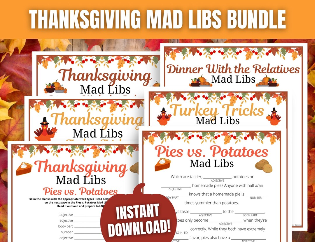 Thanksgiving Mad Libs Bundle: Family Dinner Game and Kids Activity (PDF ...