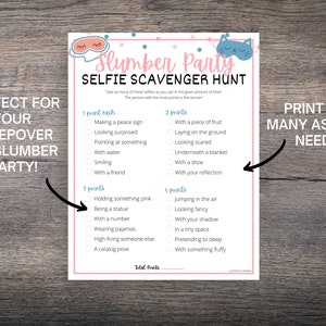 Slumber Party Selfie Scavenger Hunt Game Fun Sleepover Game - Etsy