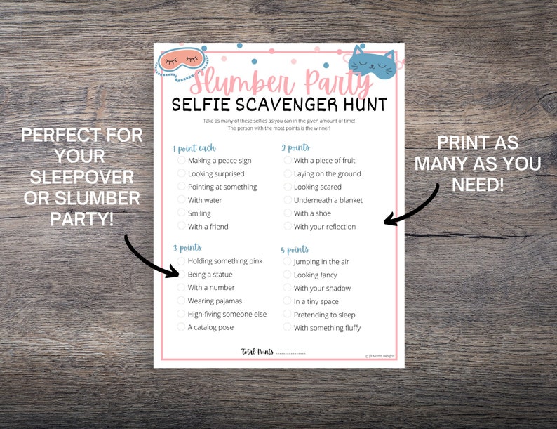 Slumber Party Selfie Scavenger Hunt Game Fun Sleepover Game - Etsy