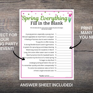 Spring Fill in the Blank Word Game, Fun Spring Party Game, First Day of ...