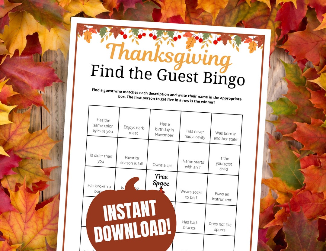 Thanksgiving Find the Guest Human Bingo Game: Fun Holiday Icebreaker ...