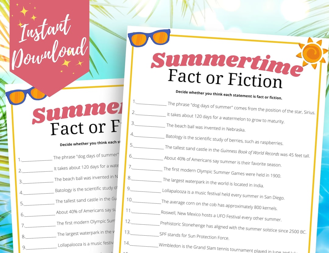 Summer Fact or Fiction Trivia Game, Fun Summer Trivia, Summer Activity ...