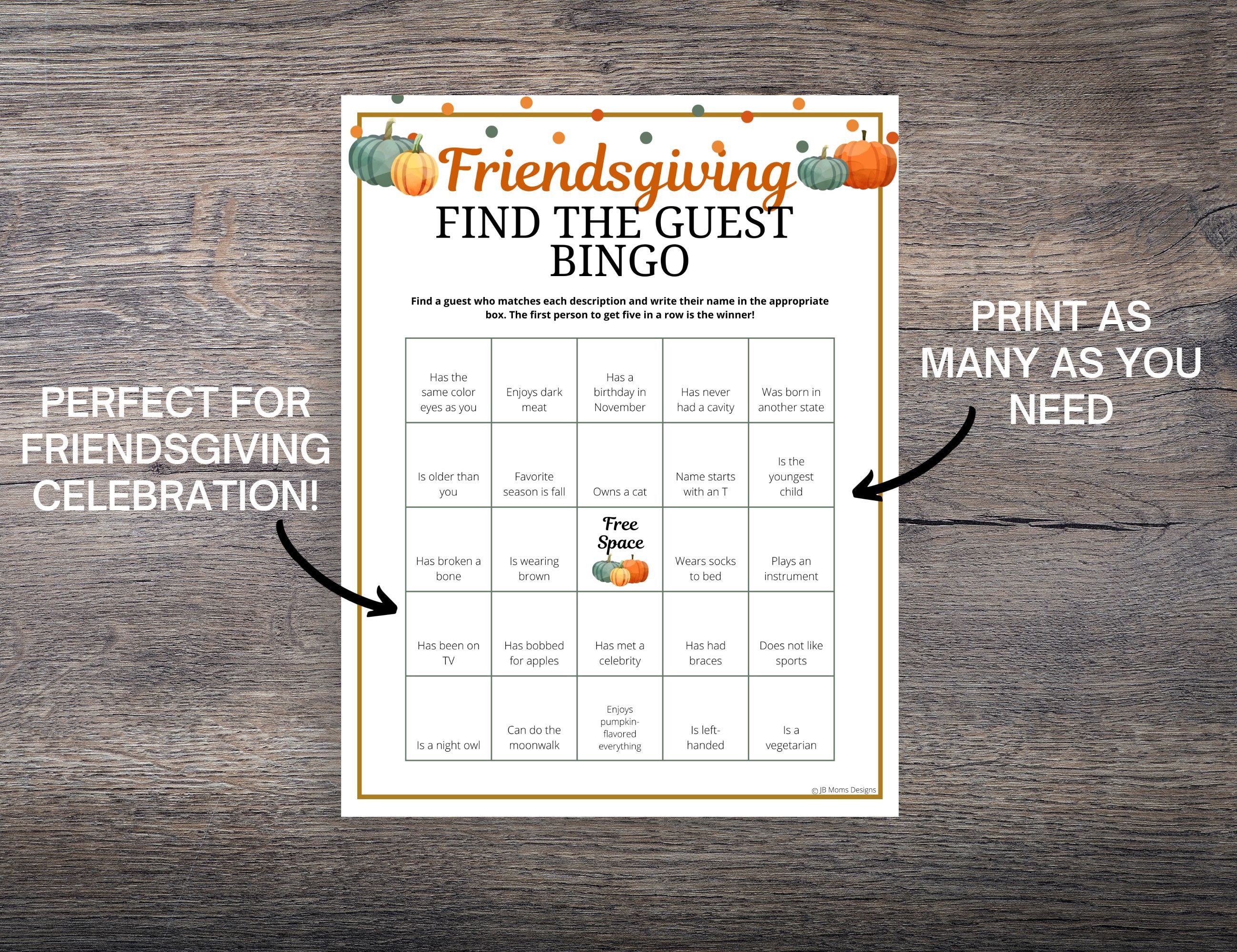 Friendsgiving Human Bingo Game: Find the Guest Icebreaker (PDF) - Etsy