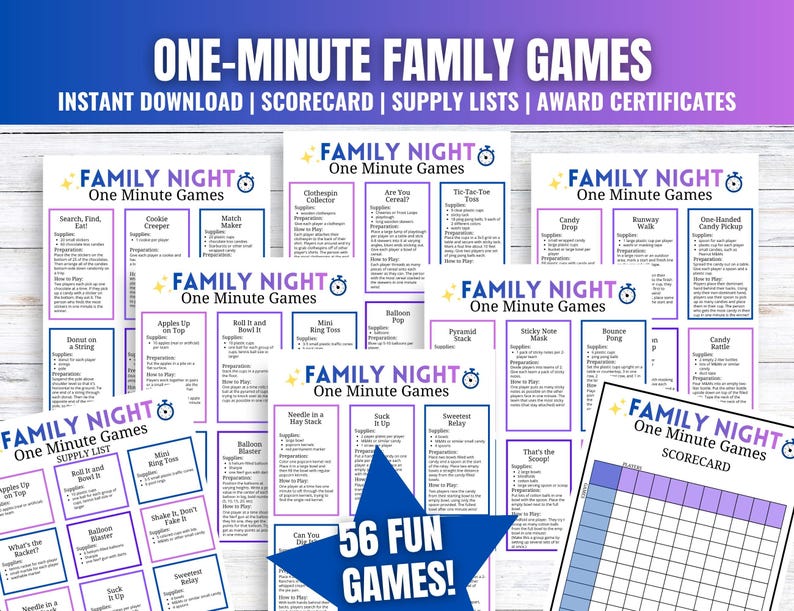 Family Night One Minute Games Bundle (printable, Digital Download) - Etsy
