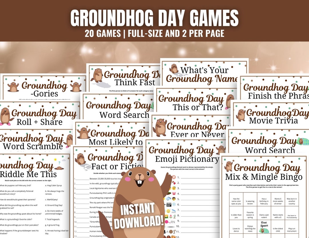 Groundhog Day 20-game MEGA Bundle, Groundhog Party Games, Fun Groundhog ...