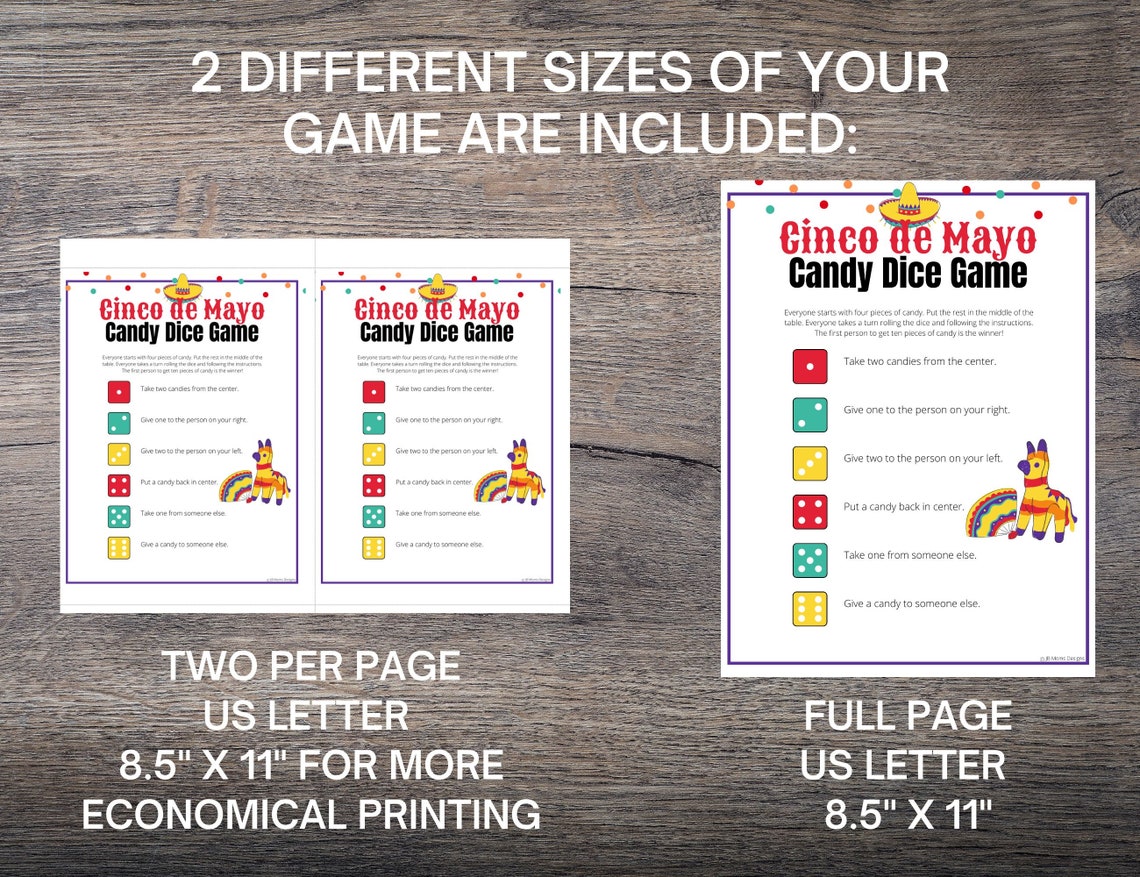 Cinco De Mayo Candy Dice Game Fun Cinco De Mayo Game for Kids - Etsy