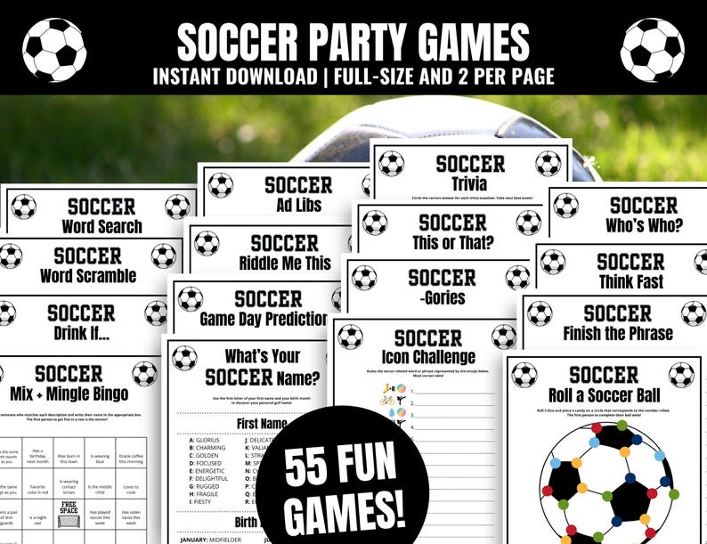 Soccer Party Games Bundle: 55 Printable Activities (PDF) - Etsy