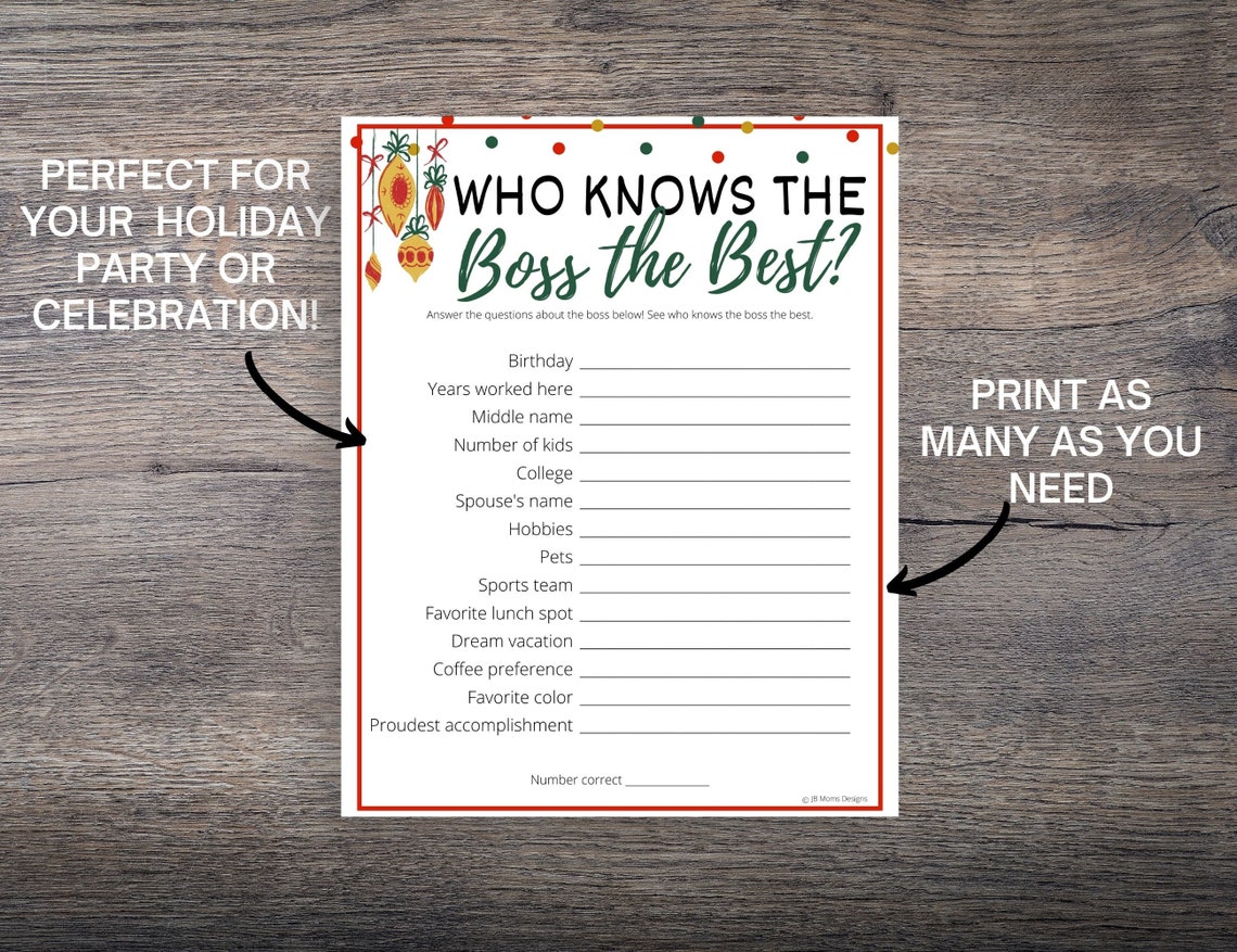 Who Knows the Boss Best Game Holiday Office Party Game Work - Etsy