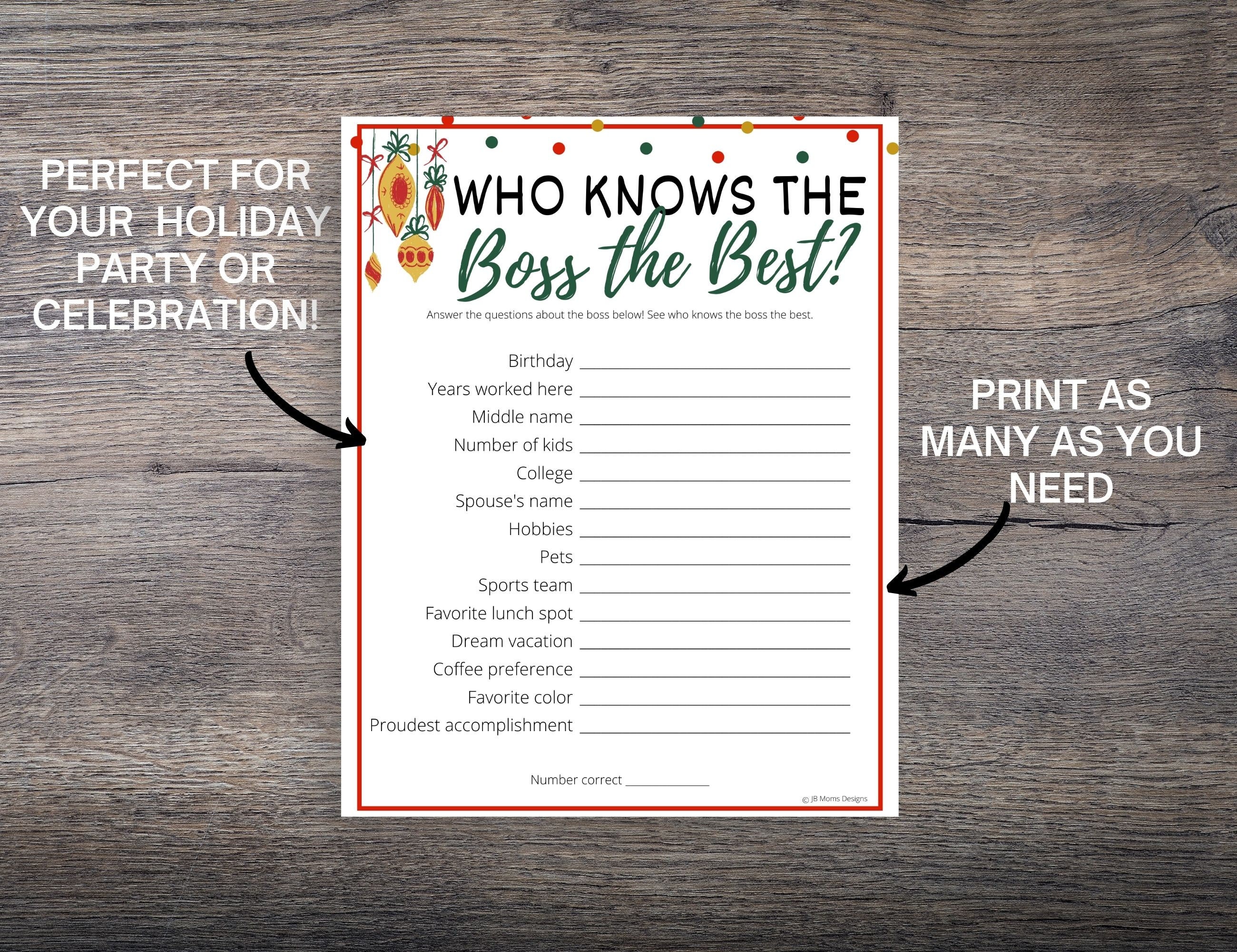 Who Knows the Boss Best Game Holiday Office Party Game Work - Etsy