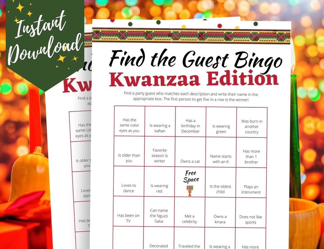 Kwanzaa Find the Guest Bingo Game, Kwanzaa Human Bingo Game for ...