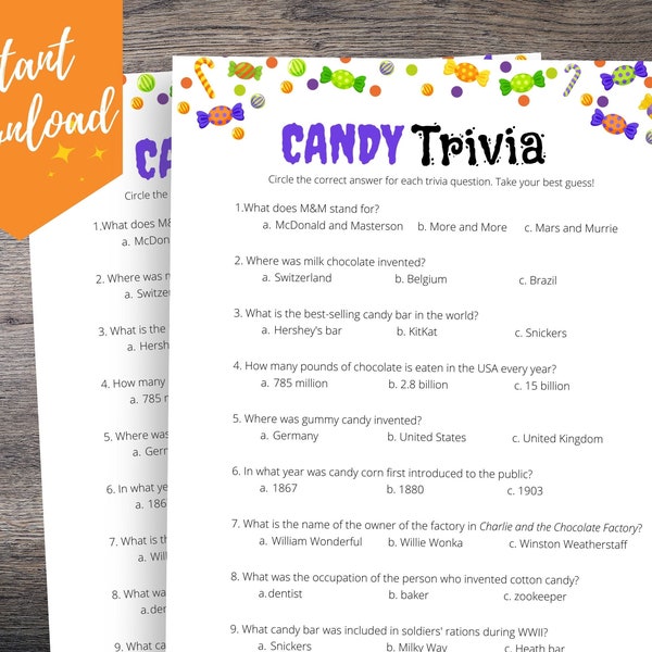 Candy Trivia Game - Etsy