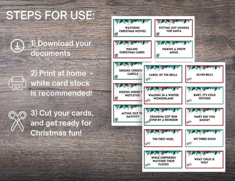 Christmas Charades Game: 140 Holiday Cards (printable PDF) - Etsy