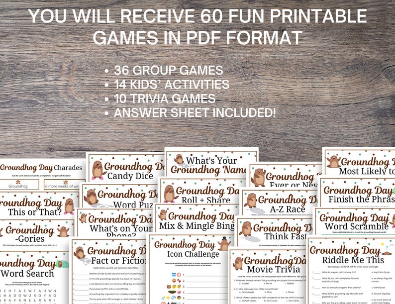 Groundhog Day Games MEGA Bundle: 60 Printable Party Activities and ...