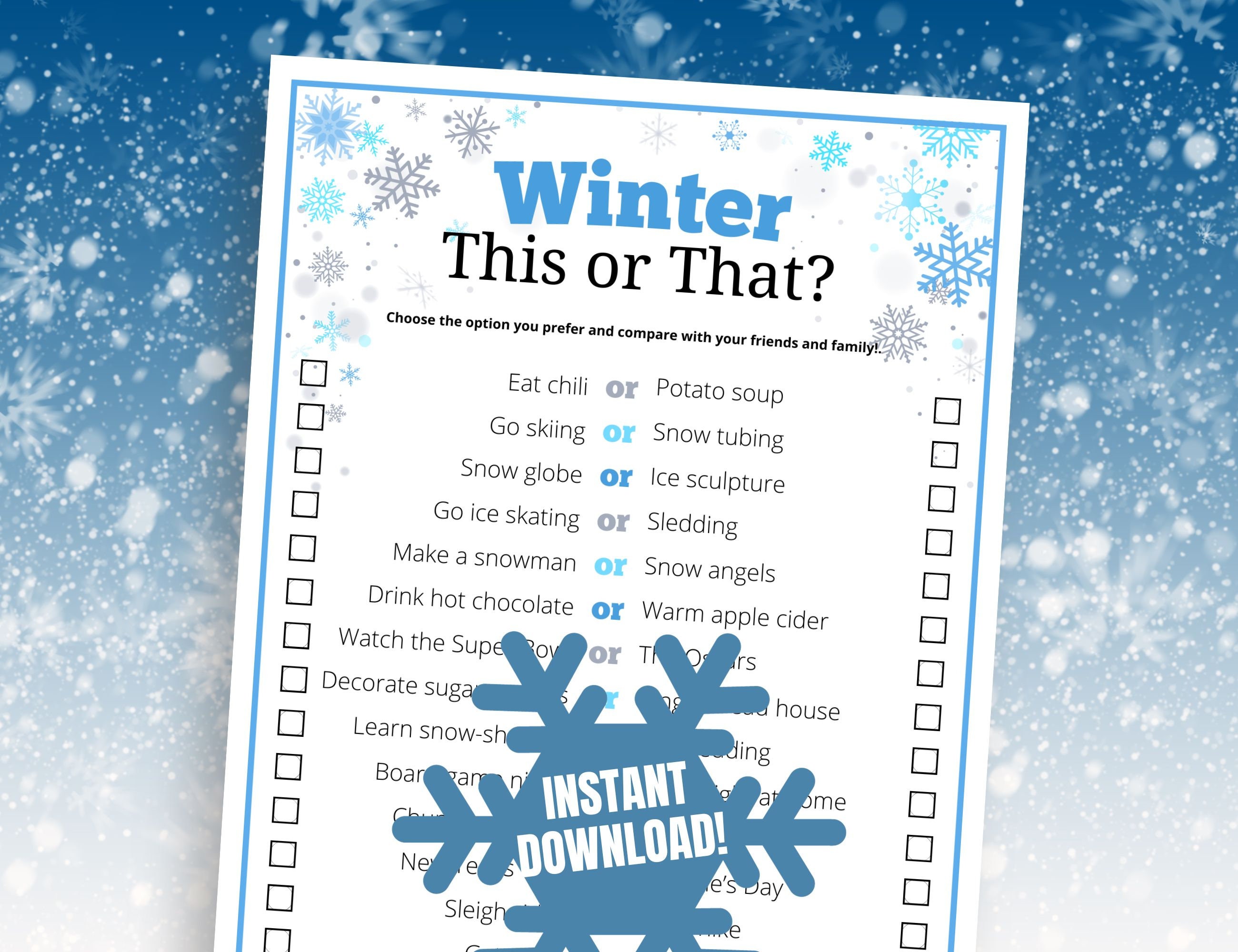 Winter This or That Game: Fun Party Activity (digital Download) - Etsy
