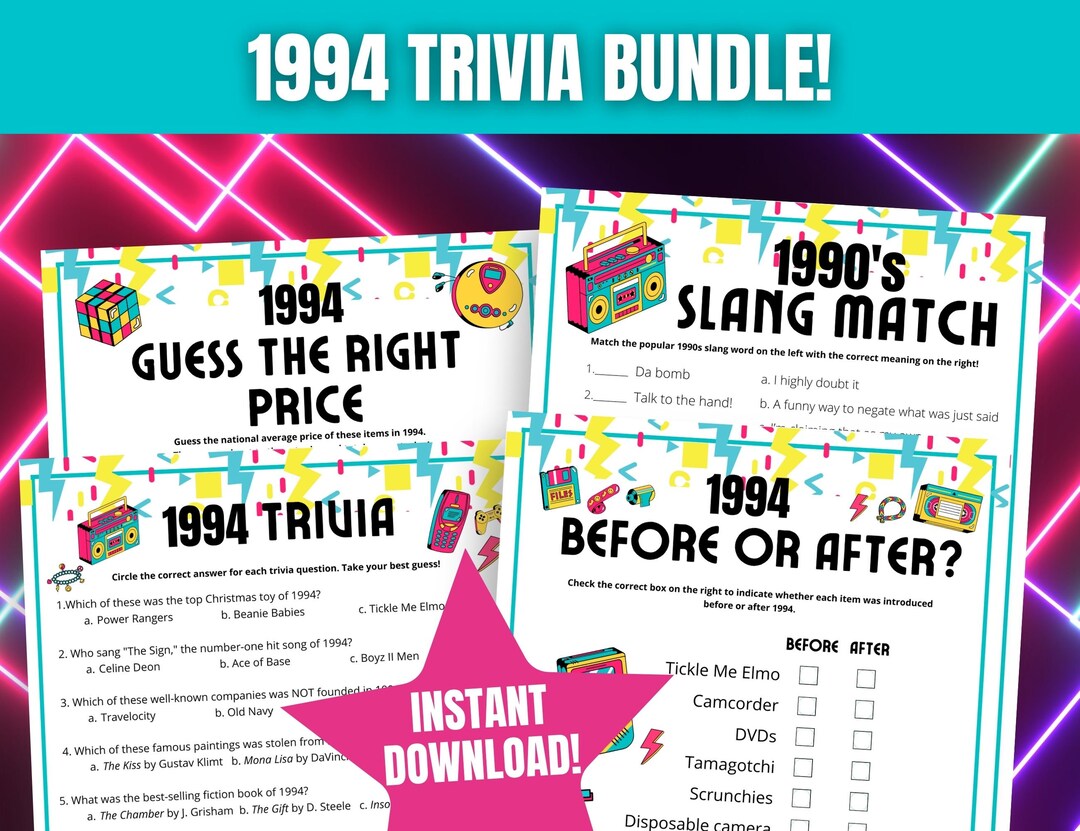 1994 Trivia Games BUNDLE, 30th Birthday Born in 1994 Games, 30th ...
