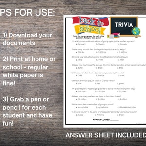 Back to School Trivia Game: Printable Classroom Icebreaker (digital ...
