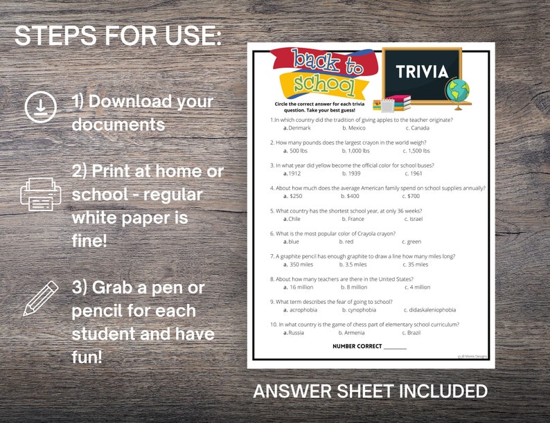 Back to School Trivia Game: Printable Classroom Icebreaker (digital ...