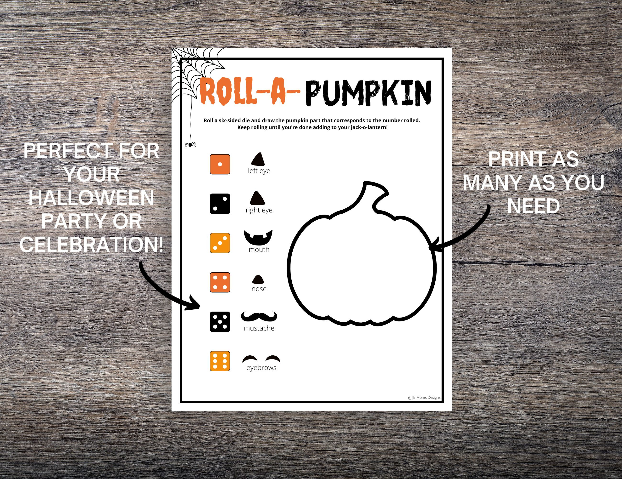 Halloween Roll A Pumpkin Game: Kids Printable Party Activity (PDF) - Etsy