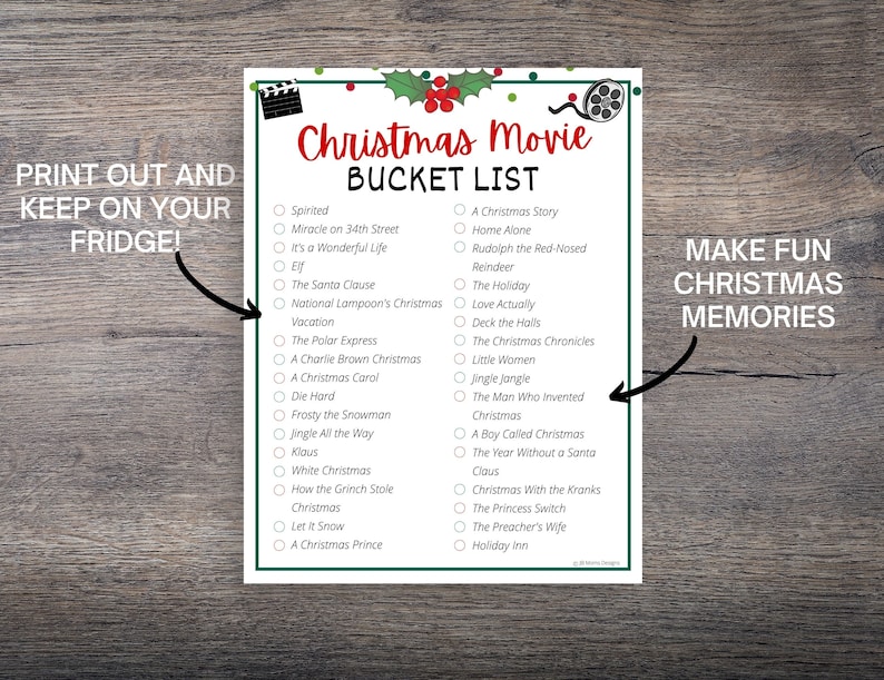 Christmas Movie Bucket List Printable Christmas Movie - Etsy